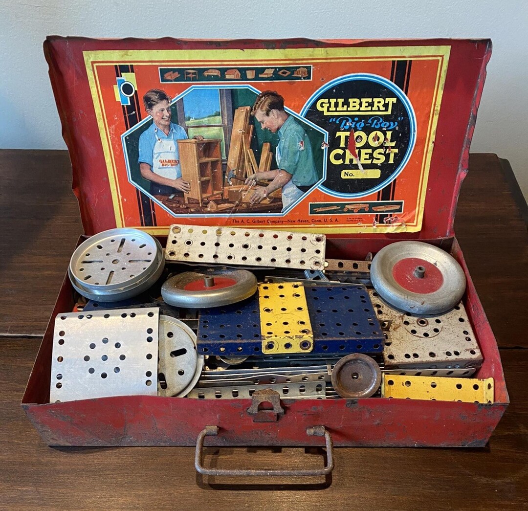Vintage Gilbert Big Boy Red Metal Tool Chest and Tools USA Childs ...