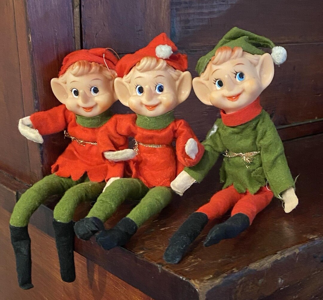 3 Vintage 50’s 60’s Christmas Pixie Elf Knee Hugger Figures Plastic ...
