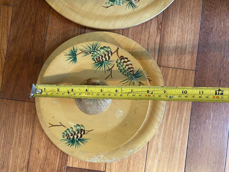 Vtg Two Tier Wooden Tray and Platter Woodero Hand Painted Pine Cones ...