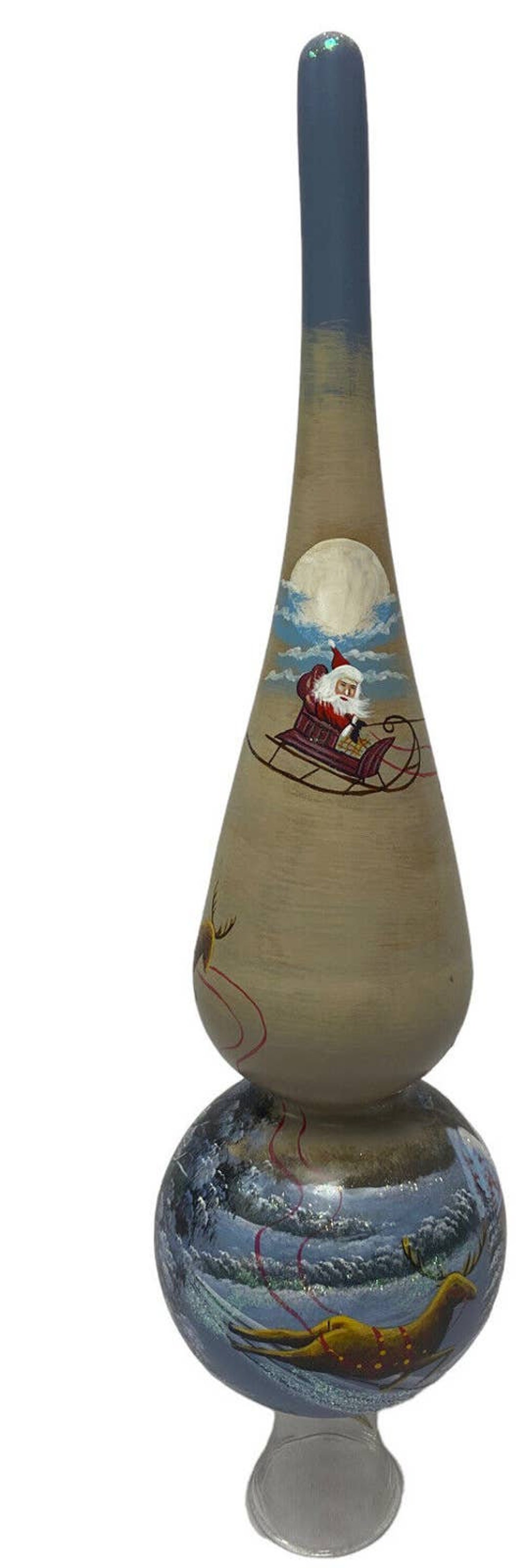 17 Glass Christmas Tree Topper Silvestri Hand Painted Santa Flying Over ...