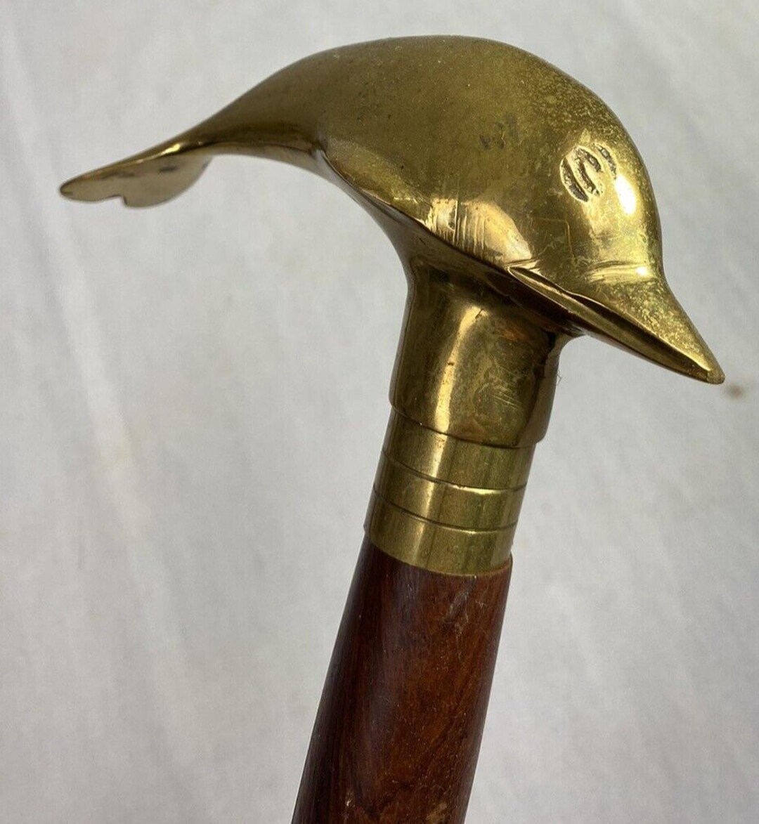 Vintage Brass Dolphin Head Walking Stick Canes Wooden 35.25" - Etsy