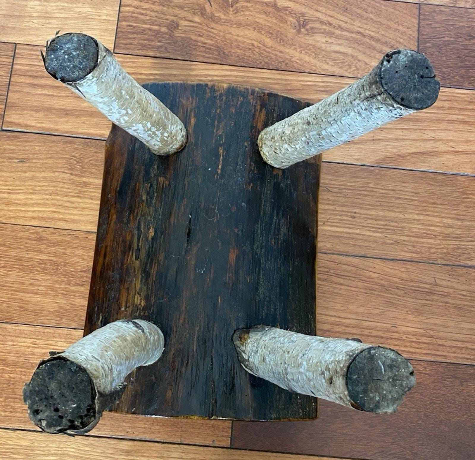 Vtg Foot Stool 7.25" Birch Tree Branch Legs Wood Top Plant Stand Cabin ...