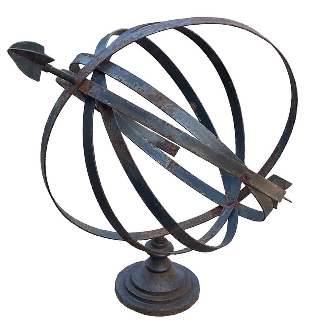 Vtg Cast and Wrought Iron Armillary Sphere W/ Arrow Directional 20"x 25 ...