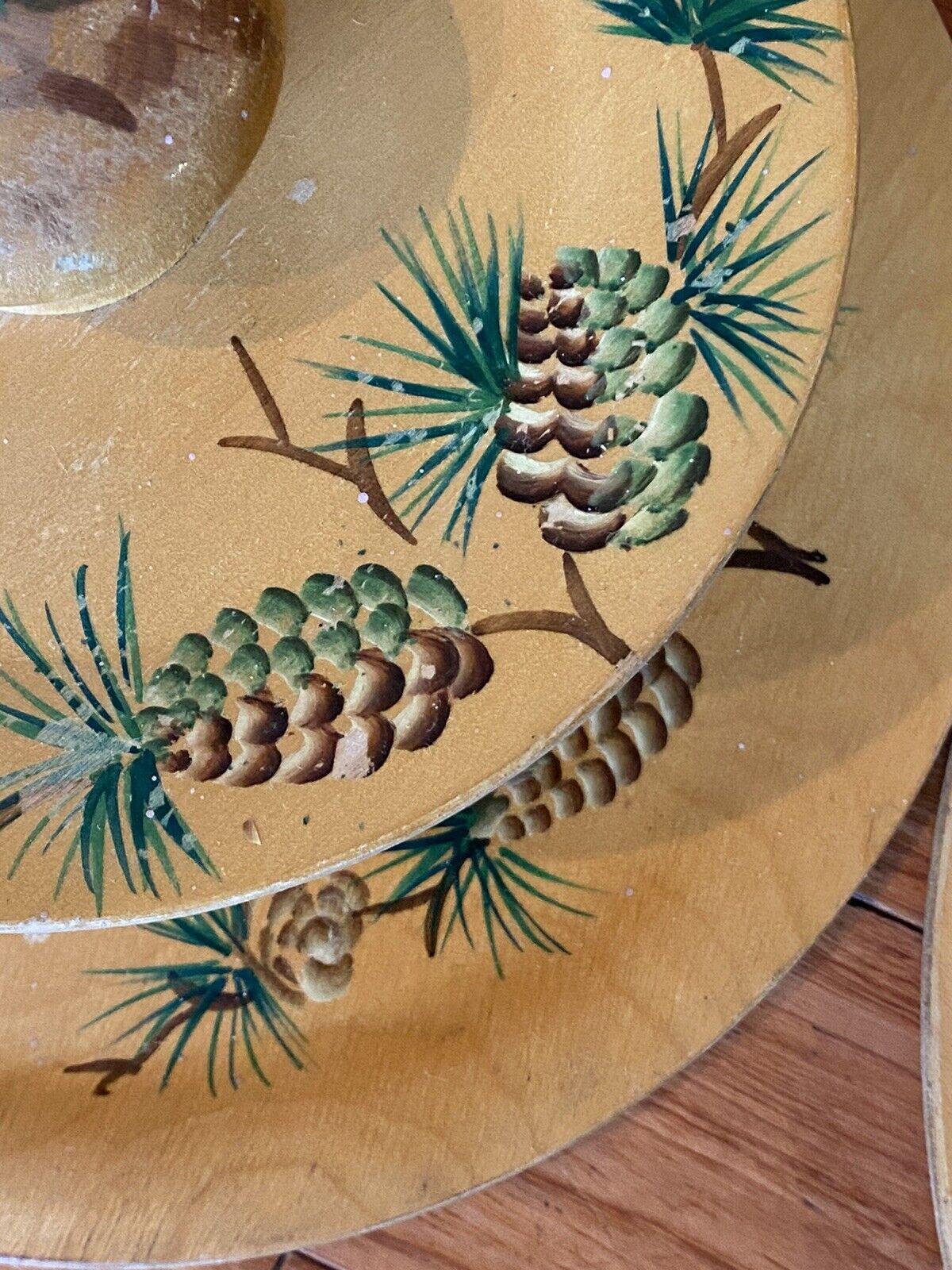 Vtg Two Tier Wooden Tray and Platter Woodero Hand Painted Pine Cones ...