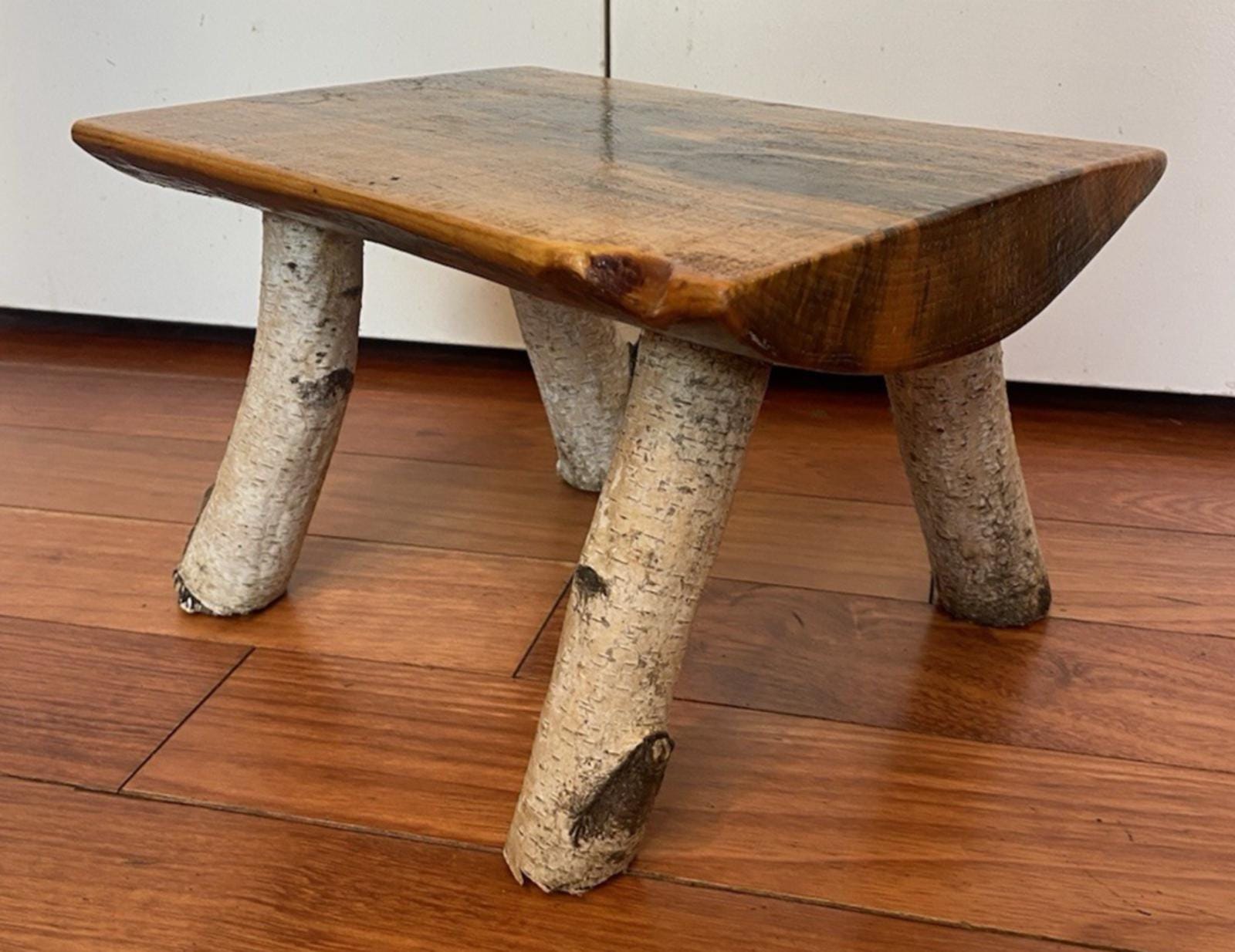 Vtg Foot Stool 7.25" Birch Tree Branch Legs Wood Top Plant Stand Cabin ...