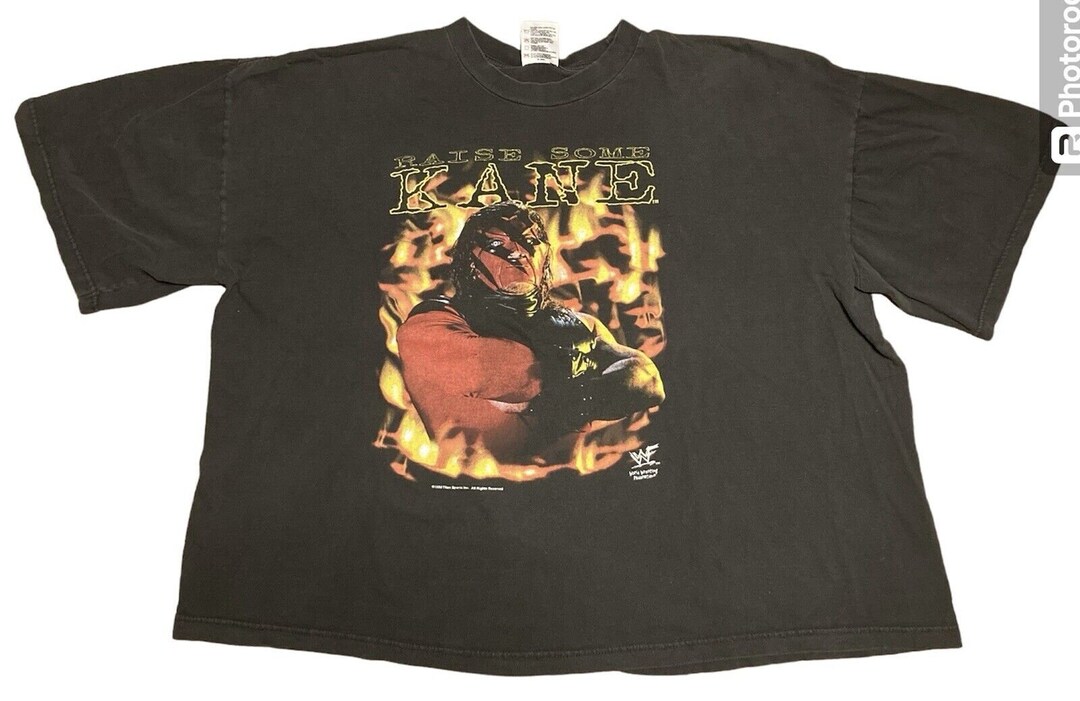 Vintage 1998 WWF WWE Kane raise Some Kane Short Sleeve Shirt 3XL Black ...