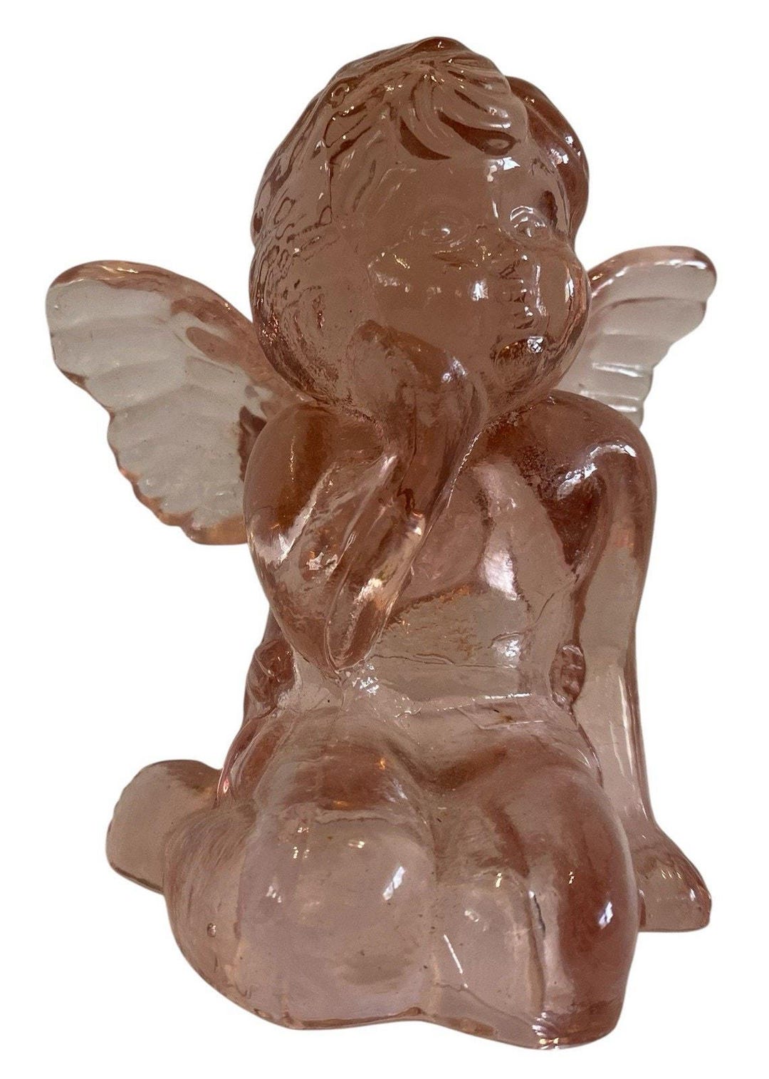 Vintage Pressed Pink Glass Sitting Cherub Angel Candlestick Holder - Etsy