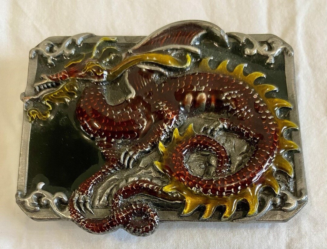 Vintage 1984 Siskiyo D-29 Pewter and Enamel Dragon Belt Buckle Dnd ...