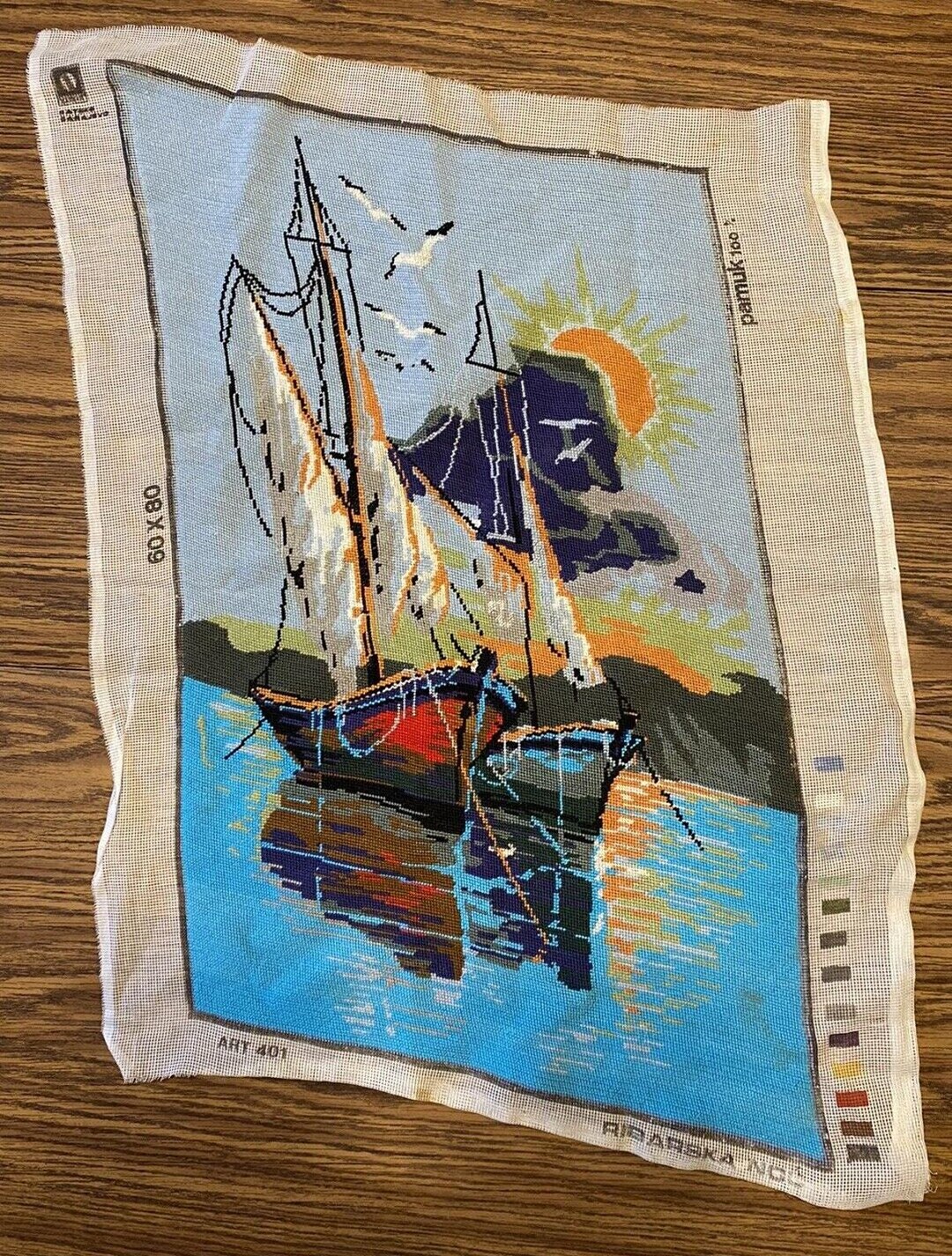 Finished Needlepoint Picture Sailboat Handmade Ribarska Waterfront ...
