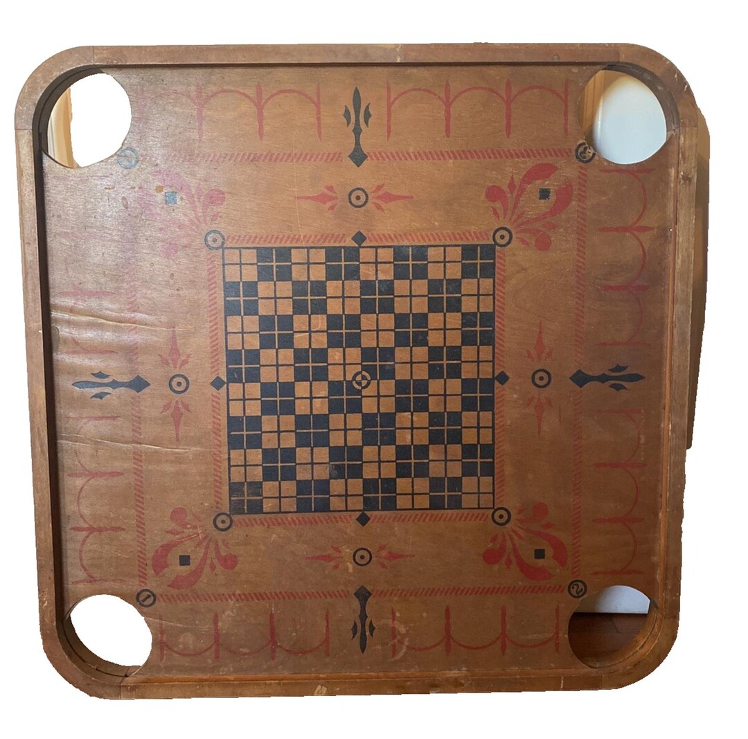 Antique Carroms Game Board Wood Archarena Display Hang Rustic Primitive ...