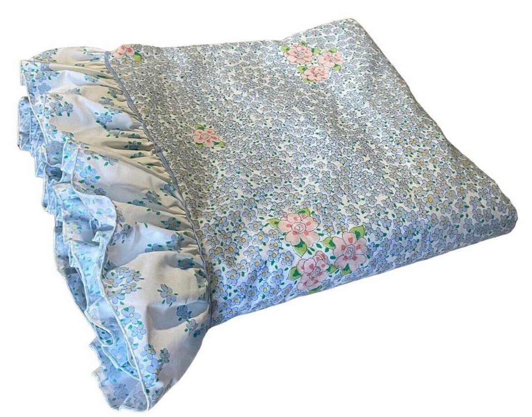 Barbara Brody Martex Percale Flat King Sheet Floral Blue Ruffles 108 X ...