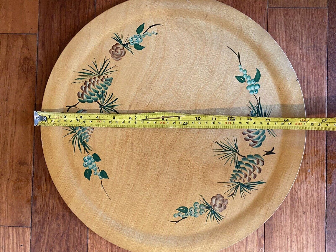 Vtg Two Tier Wooden Tray and Platter Woodero Hand Painted Pine Cones ...