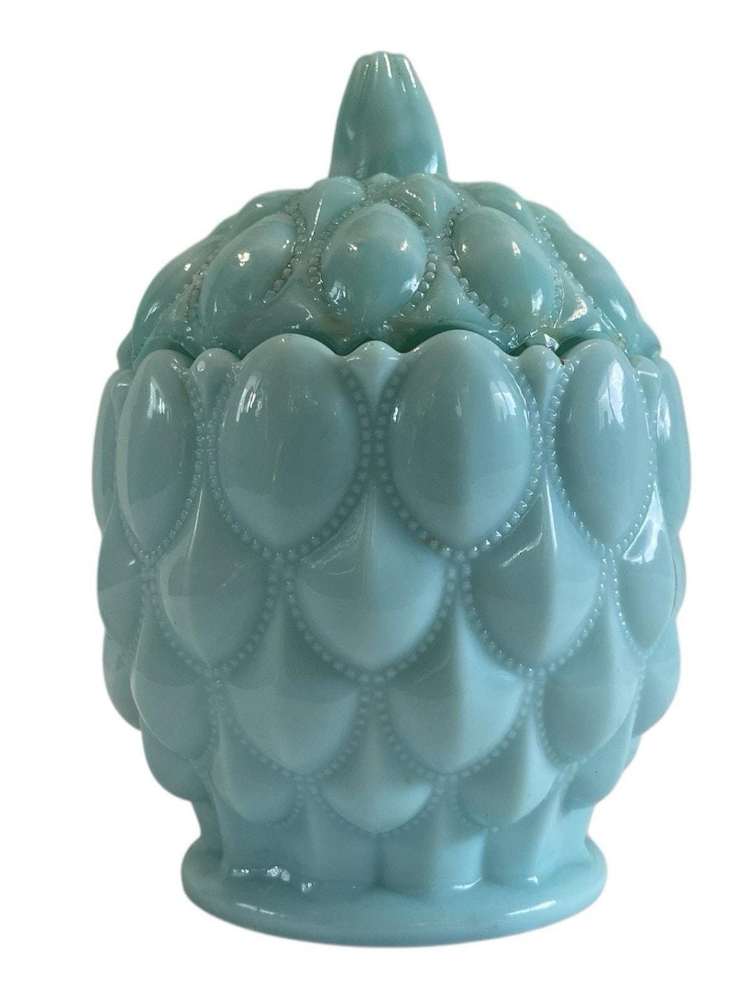 Vintage Fostoria Frisco Aqua Blue Milk Glass Covered Candy Dish With ...
