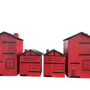 Vintage Red Barn Wooden Canister Set of 4 Sears by Styson Woodcrest ...
