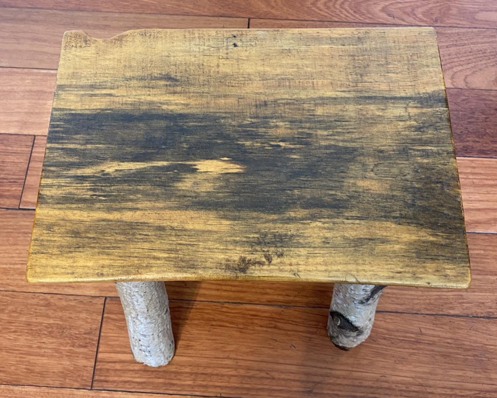 Vtg Foot Stool 7.25" Birch Tree Branch Legs Wood Top Plant Stand Cabin ...