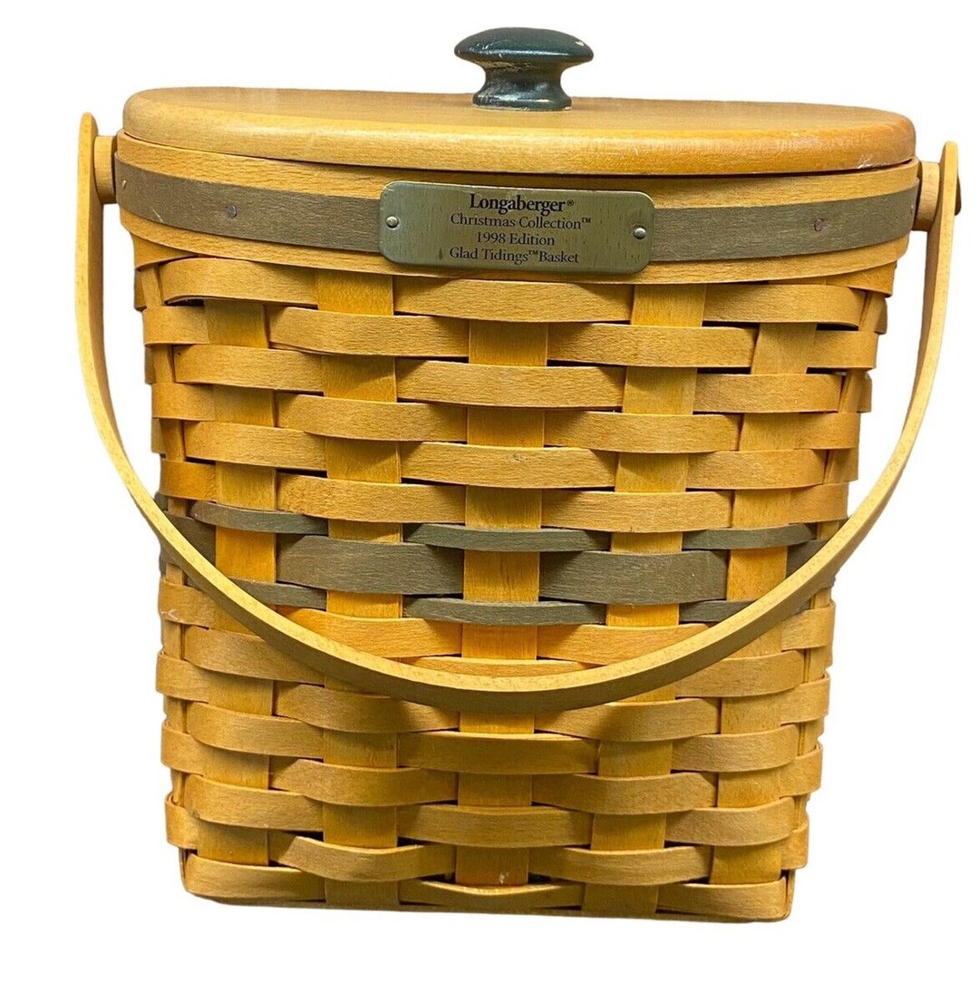 1998 Longaberger Glad Tidings Christmas Basket Liner Lid Signed Number ...