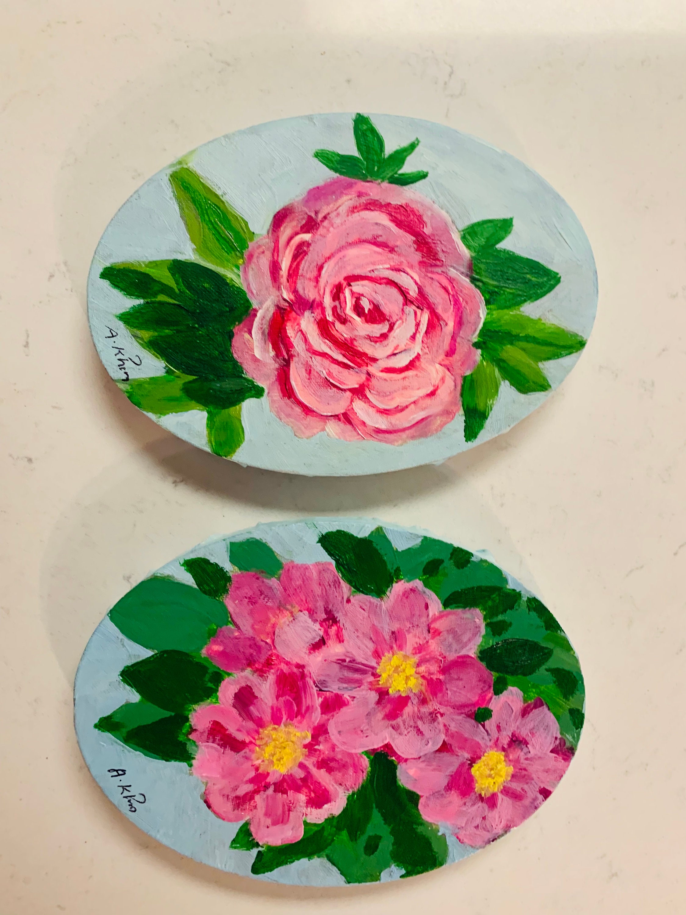 Original Oval Shape Floral Painting Set of Two Original .5x7 Vintage ...
