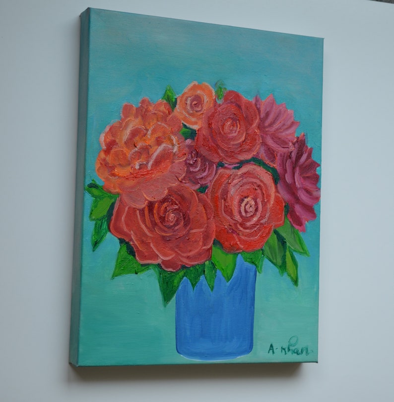 Original Oil Floral Painting/ Red Roses Wall Art/valentine Gift Art/red ...