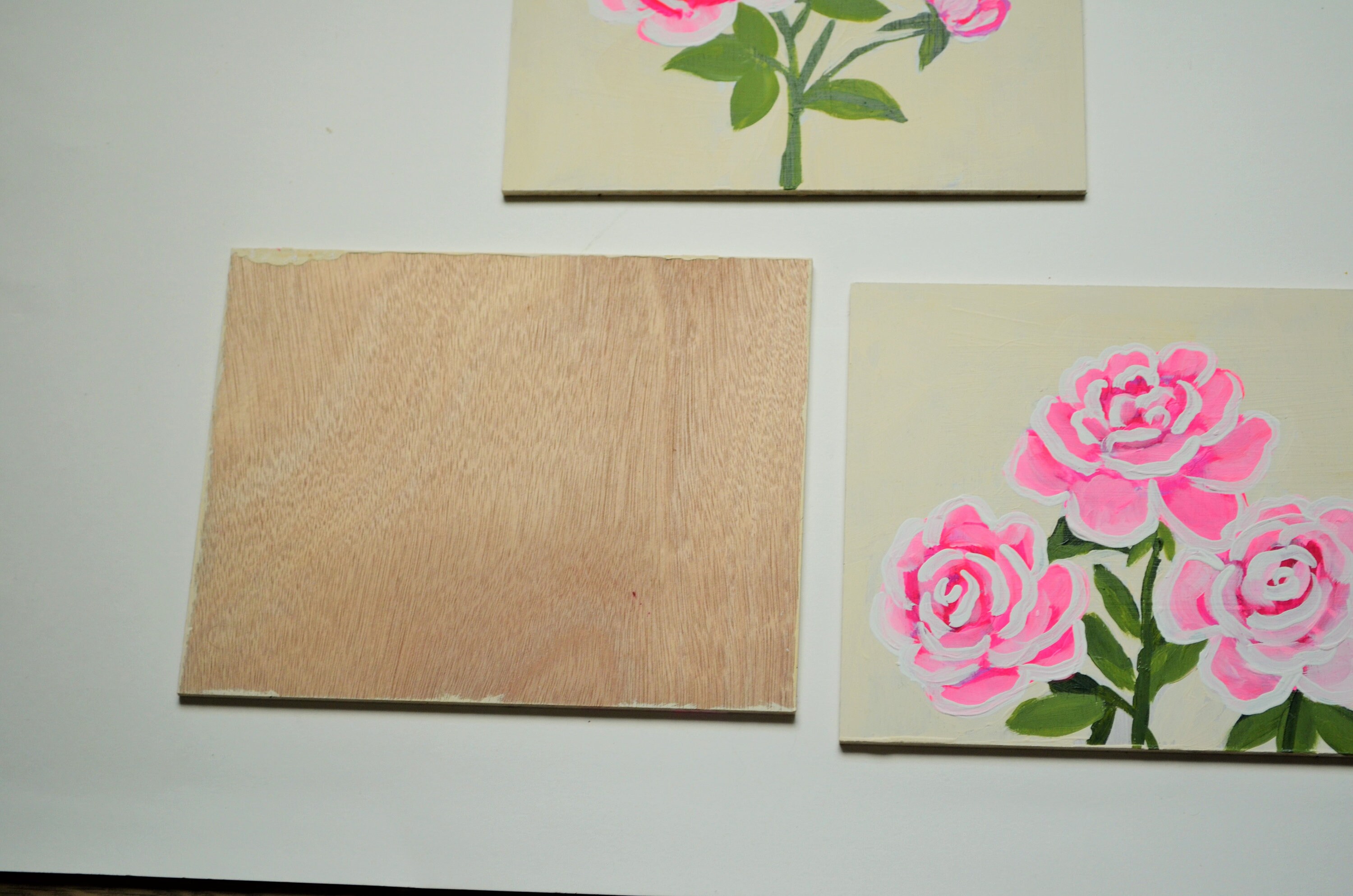 Original Floral Acrylic Painting on Wooden Panel/pink Flowers Art Set ...