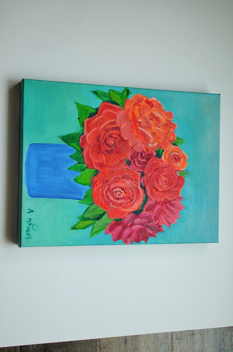 Original Oil Floral Painting/ Red Roses Wall Art/valentine Gift Art/red ...