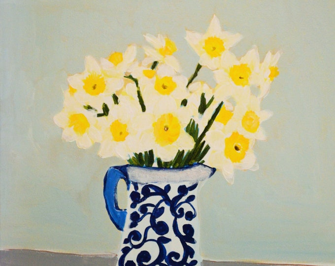Original Daffodils Flowers in Vase/denise Floral Arrangement Painting ...