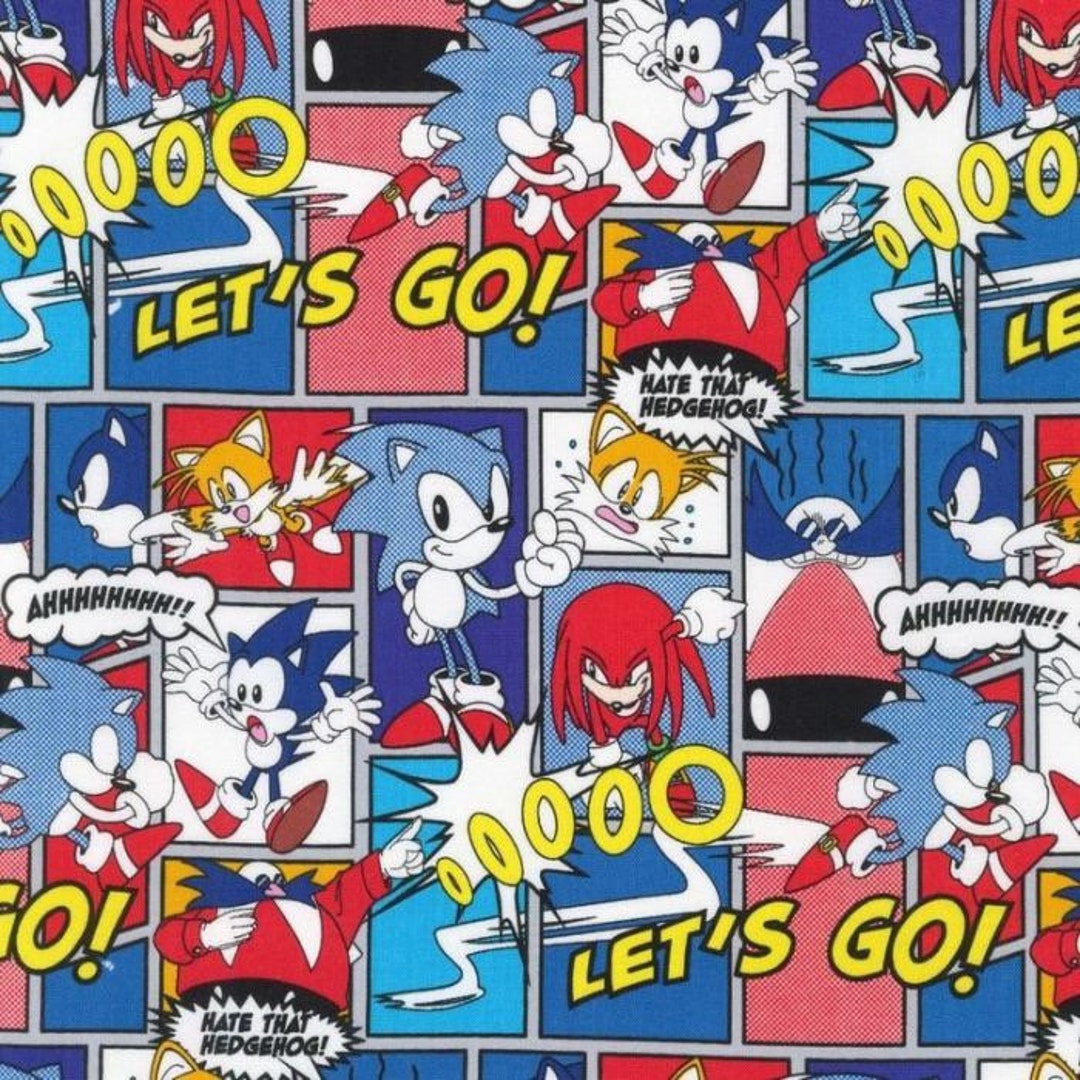 Sonic the Hedgehog - Comic Squares - Grey by Robert Kaufman - Half Yard ...