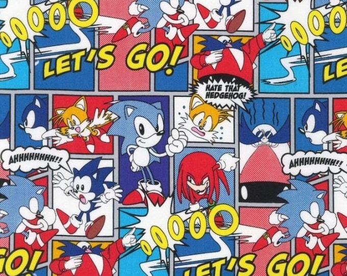 Sonic the Hedgehog - Comic Squares - Grey by Robert Kaufman - Half Yard ...