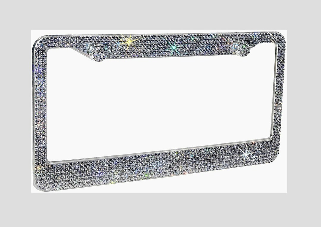 1 GREY Luxury Gray Diamond CRYSTAL License Plate Frame Anti-theft LUX ...