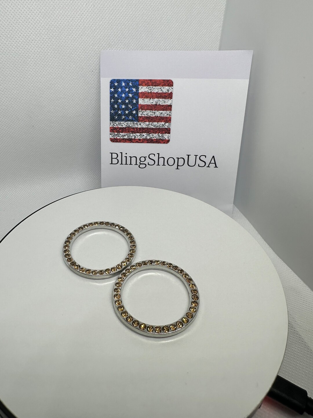 2 Ignition Rings Champagne Gold Crystal AC Knob Diamond Luxury Crystal ...