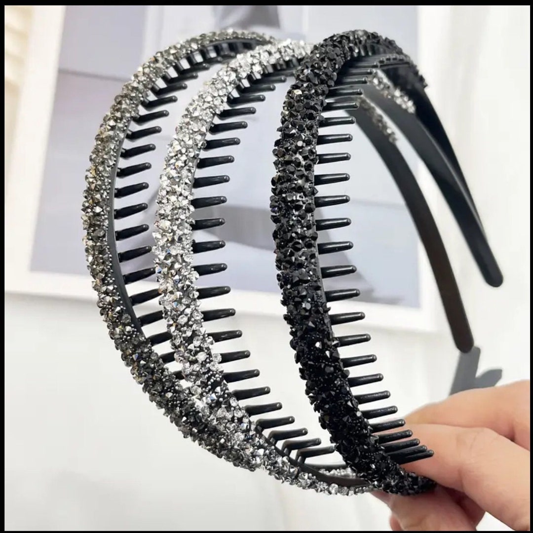Bedazzled Crystal Encrusted Set of 3 Headbands Black, Grey, White ...