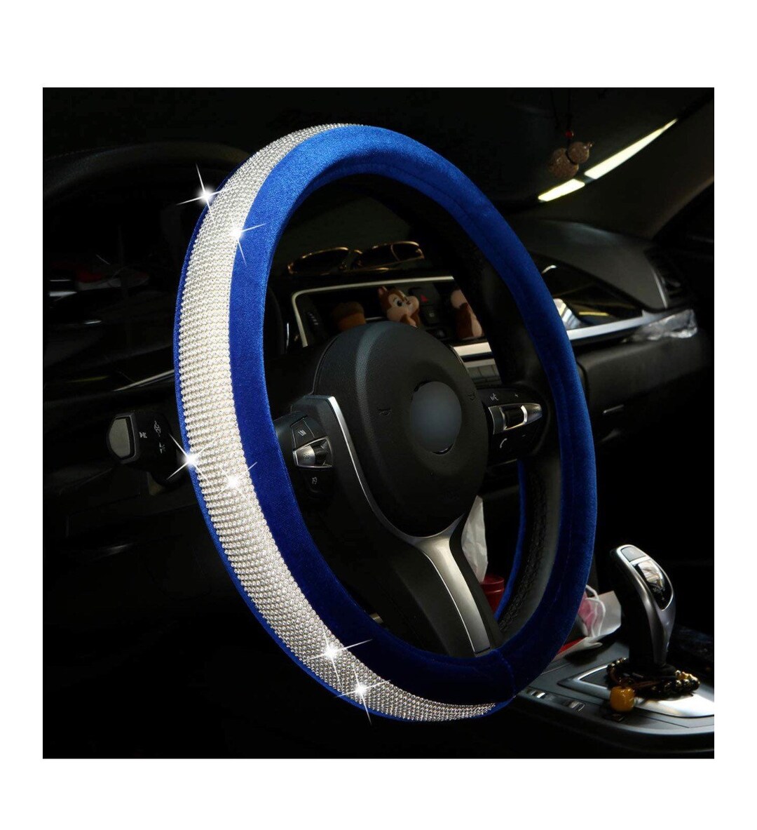 Blue Velvet White Diamond Luxury Steering Wheel Cover With Ultra Bling ...