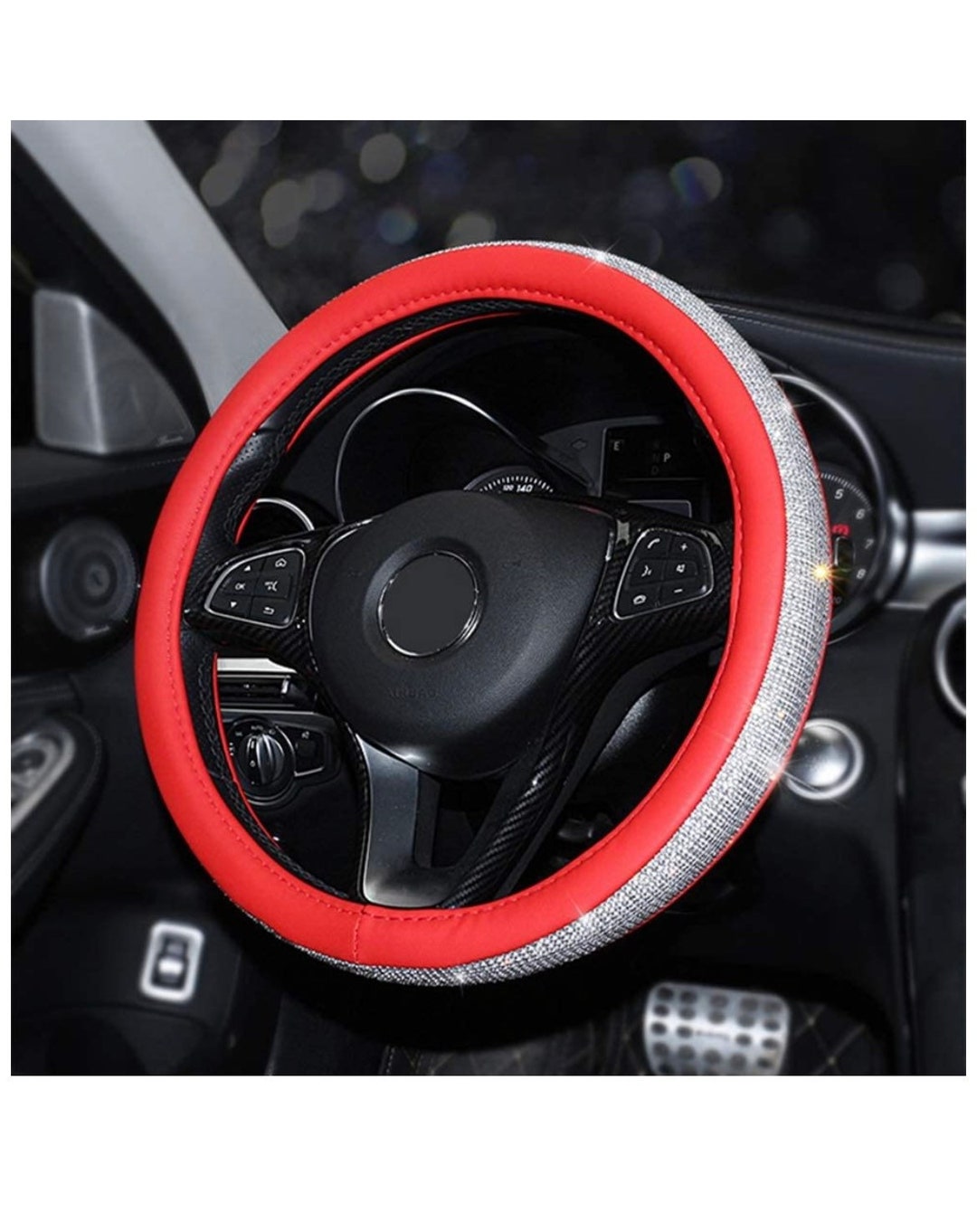 Red Leather & White Diamond Luxury Steering Wheel Cover With Ultra ...