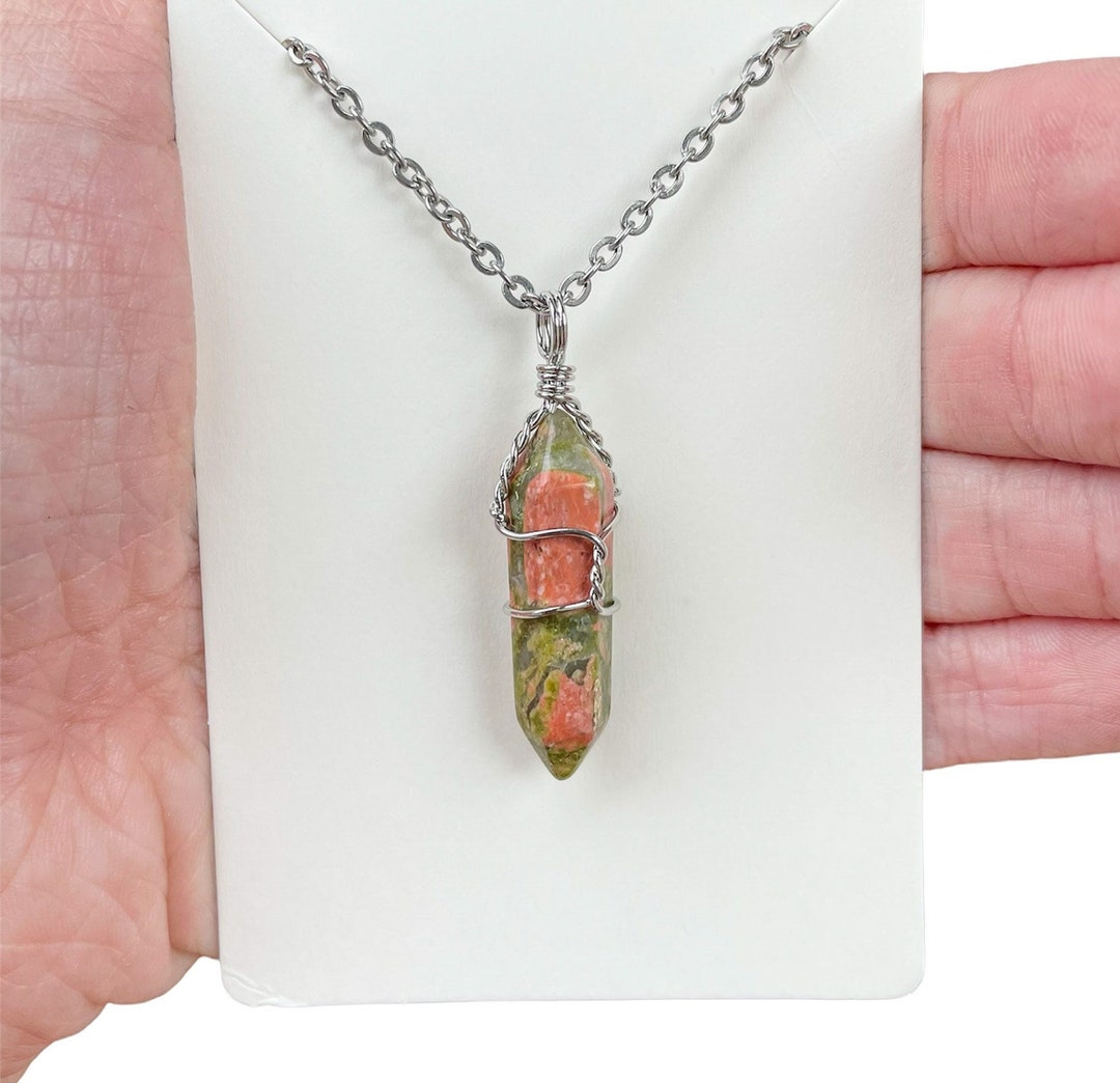 Unakite Crystal Necklace Wire Wrapped Crystal Necklace Gift for Her ...