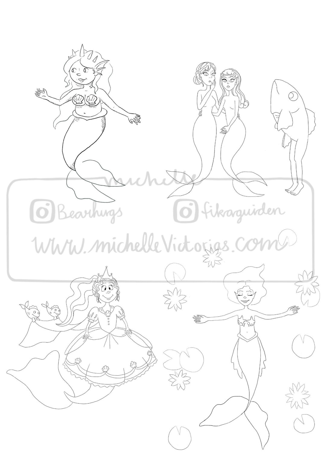 Coloring Pages - Mermaid Bundle of 7 - Etsy