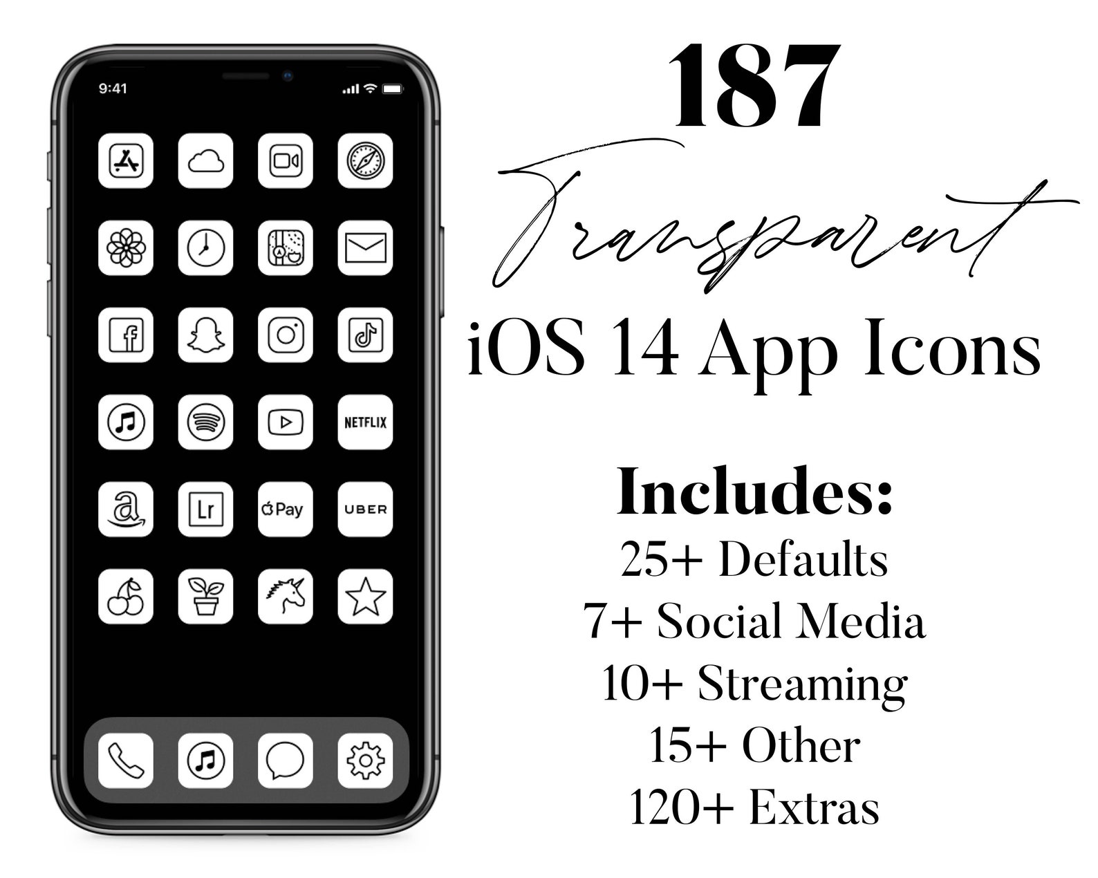 Ios 14 App Icons Black Transparent NO BACKGROUND Diy Apple - Etsy