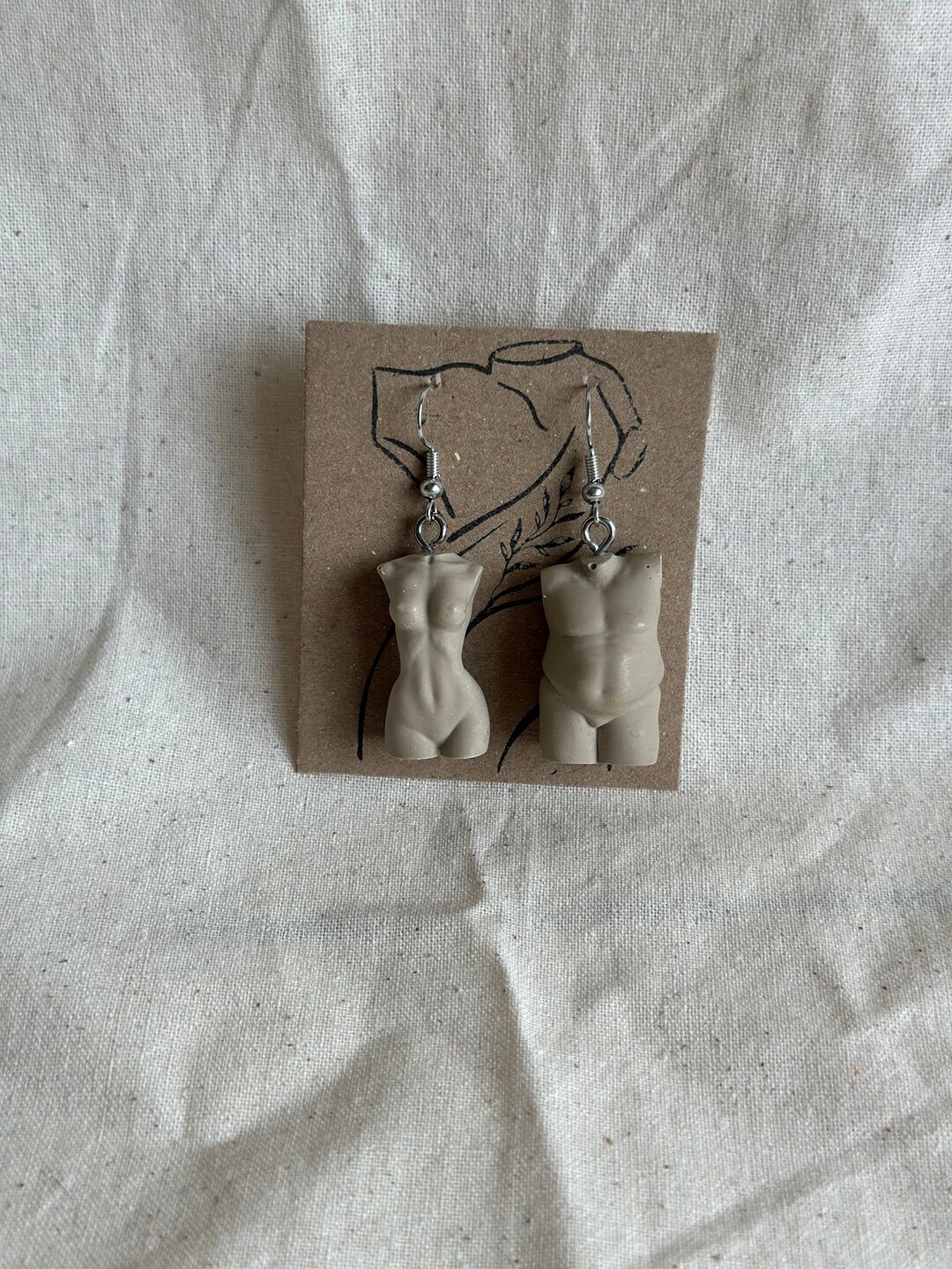 Female & Male Pair Body Earrings in Brown - Silver Hooks - Etsy
