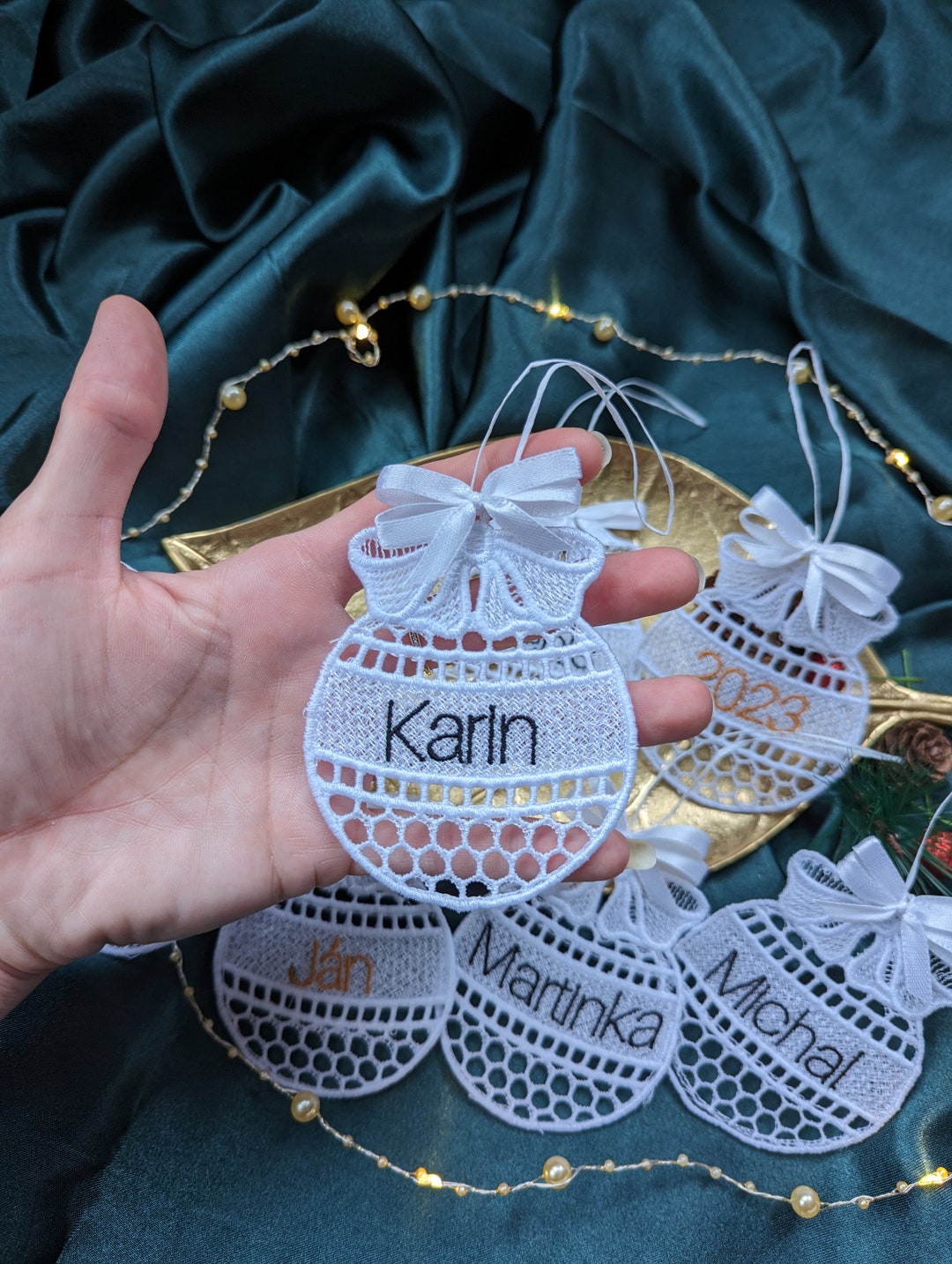 Christmas Baubles / Christmas Decor / Hand Made Baubles / Lace Bauble ...