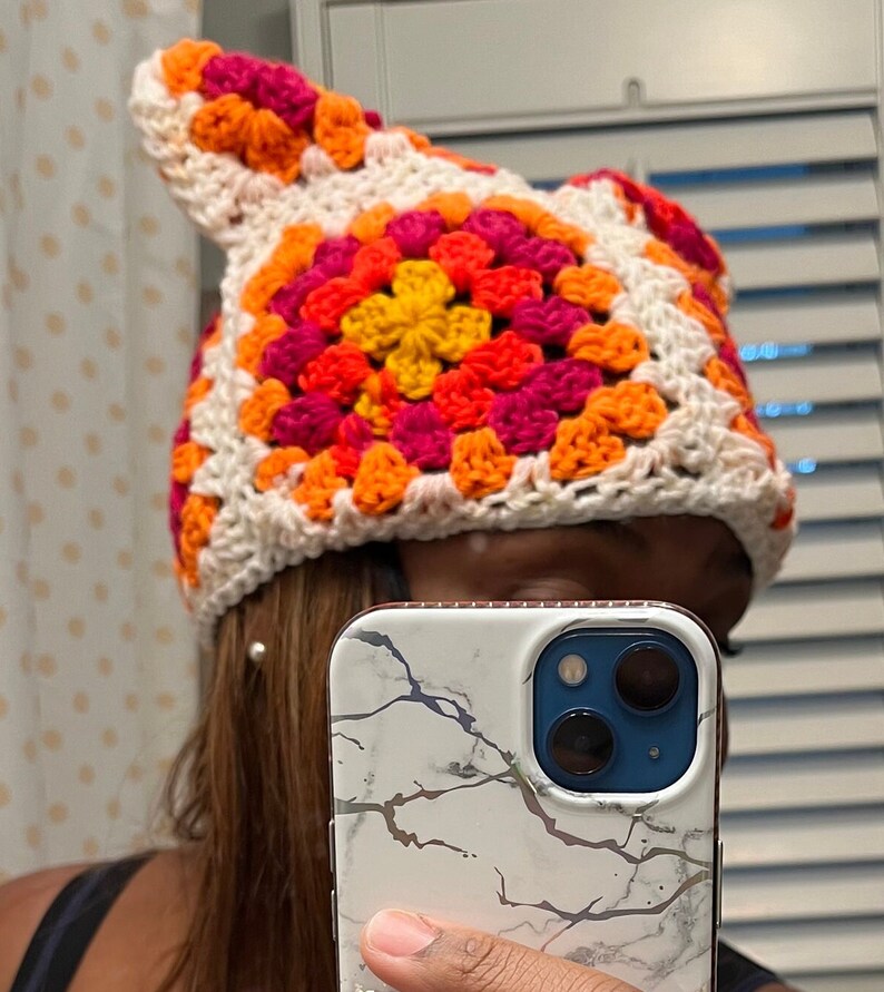 Granny Square Hat With Cat Ears, Cat Ear Hat, Cat Ear Beanie - Etsy