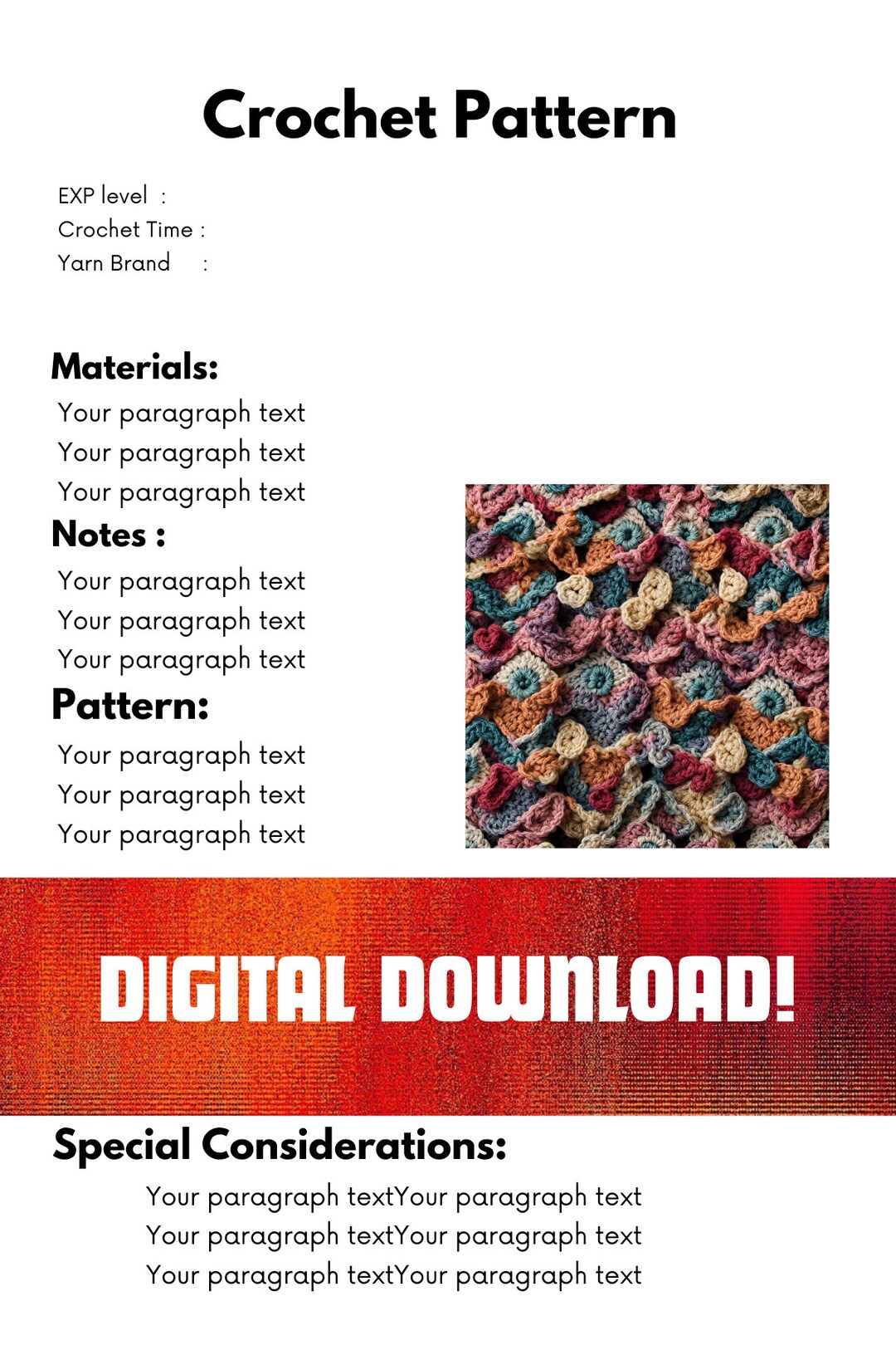 Crochet Pattern Template Use This to Model Your Crochet Patterns After ...