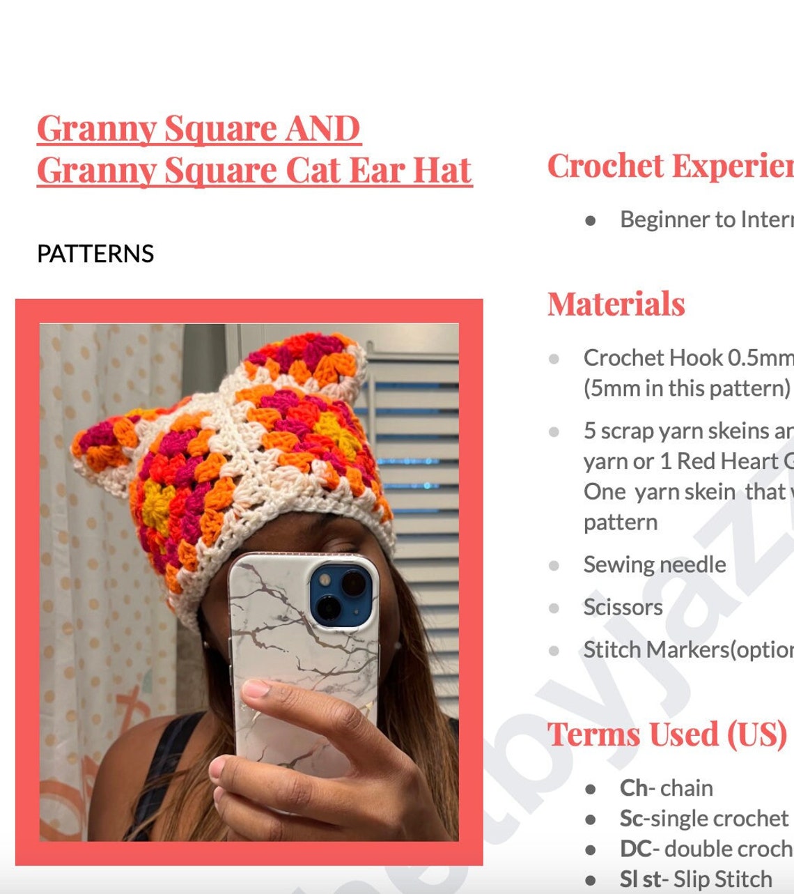 Granny Square PATTERN and Granny Square Hat With Cat Ears PATTERN - Etsy