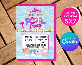 Squishmallow Birthday Invitation Pool Party - Etsy