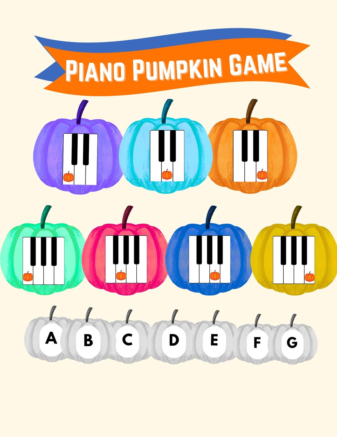 Fall Pumpkin Piano Game, Theory, Beginners, Preschoolers, Teachers ...