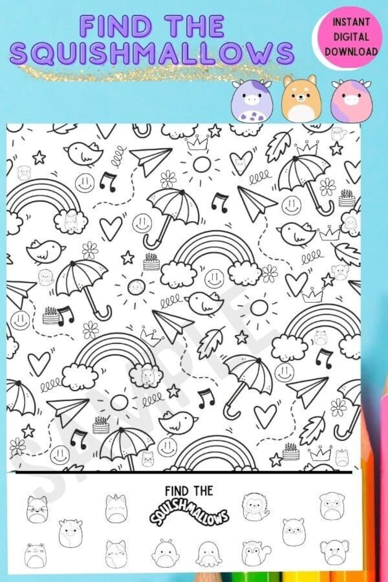 Squishmallow Birthday Activity Sheet- I Spy Game- Squishmallow Party ...