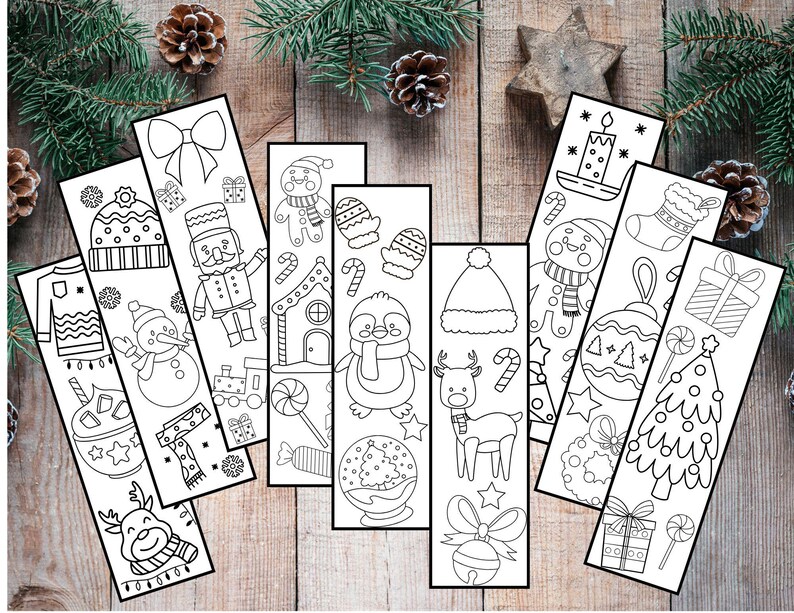 Printable Christmas Coloring Bookmarks, Digital Instant Download, Fun ...