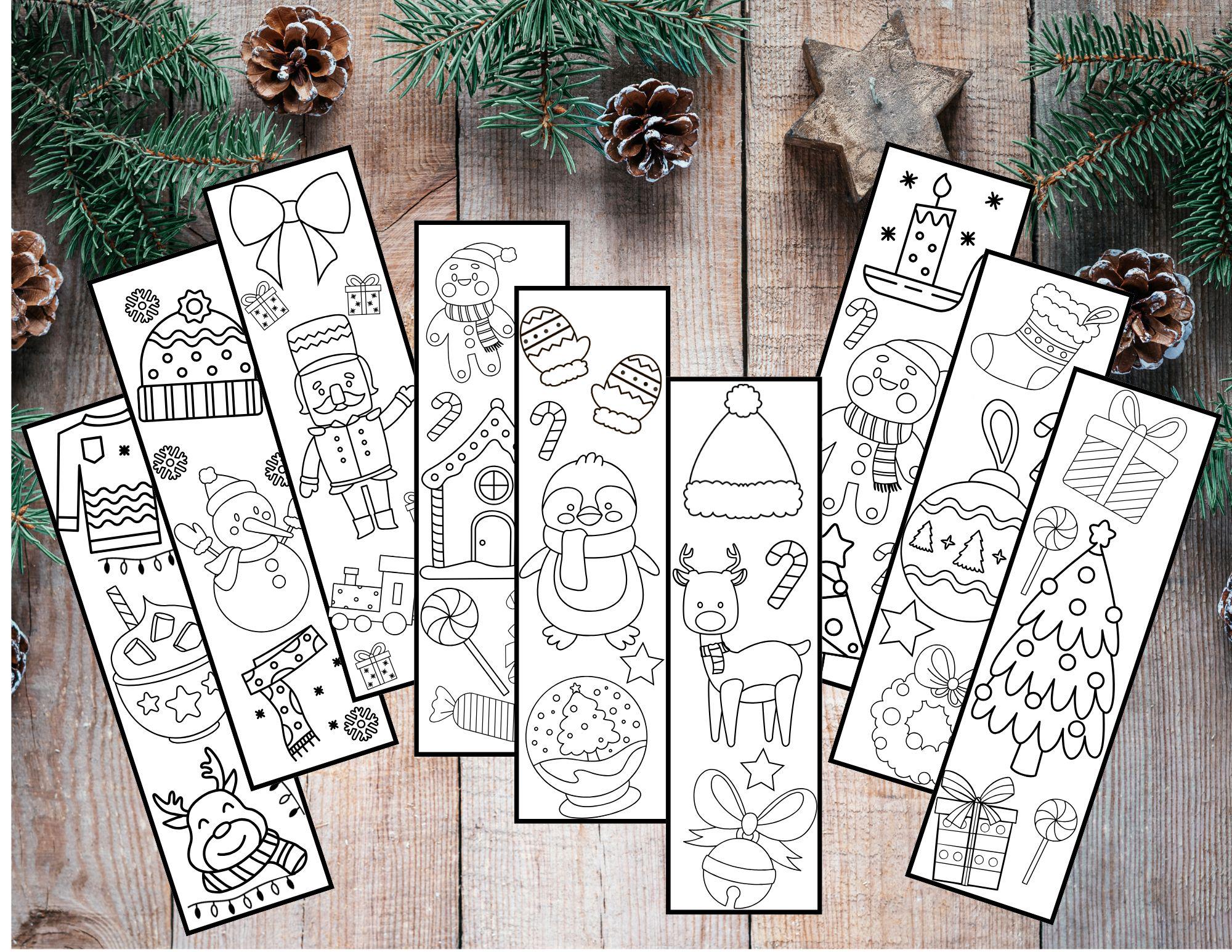 Printable Christmas Coloring Bookmarks, Digital Instant Download, Fun ...