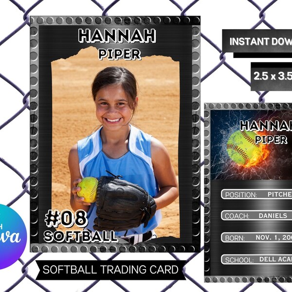 Softball Player Card Template - Etsy