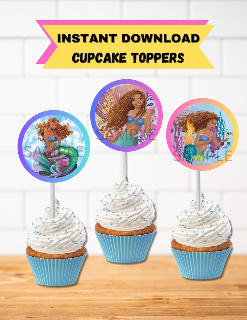Little Mermaid Birthday Party, Little Mermaid Cupcake Toppers, Live ...