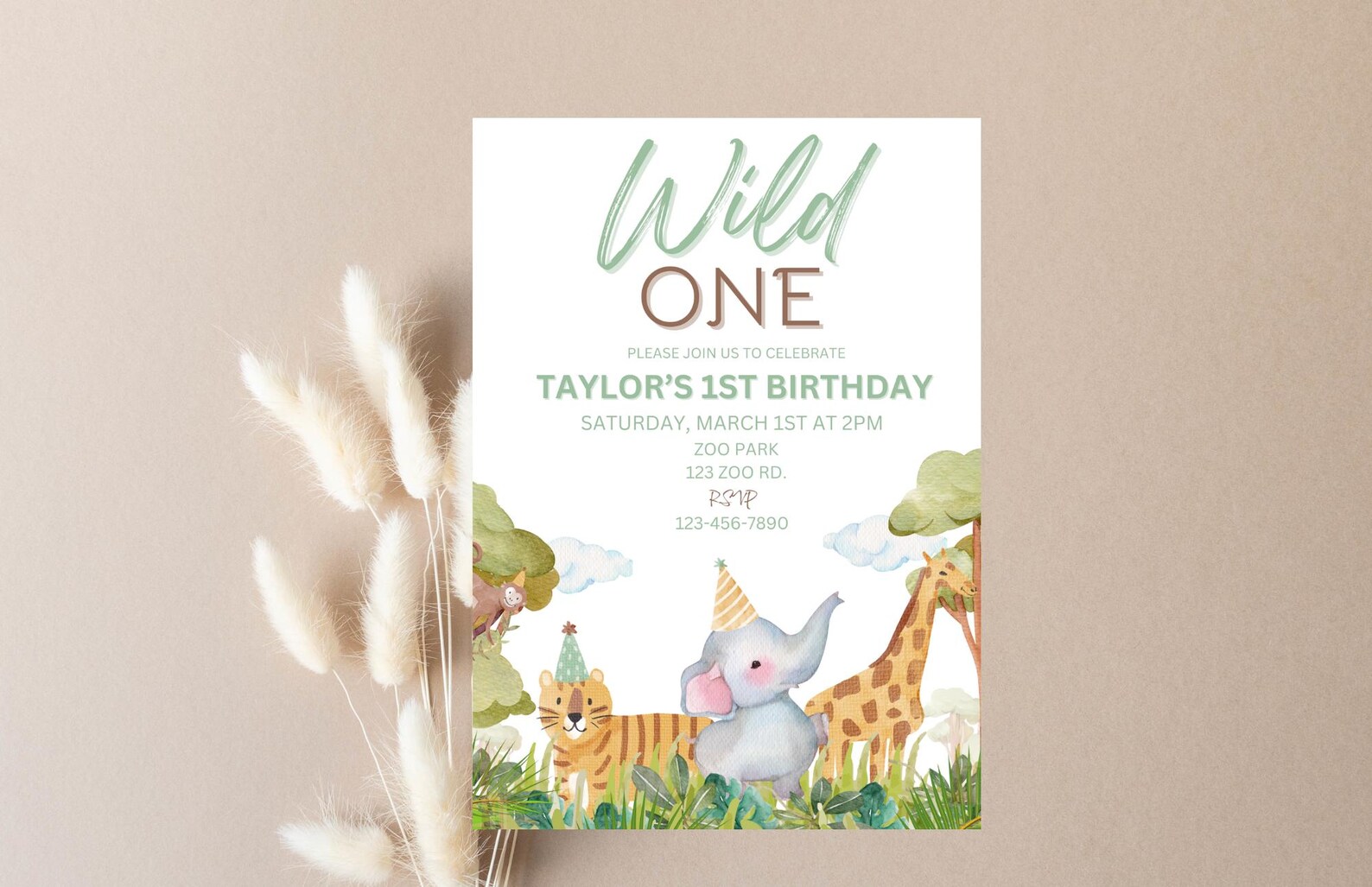 Wild One 1st Birthday Invitation, Wild One Birthday Invitation, Safari ...