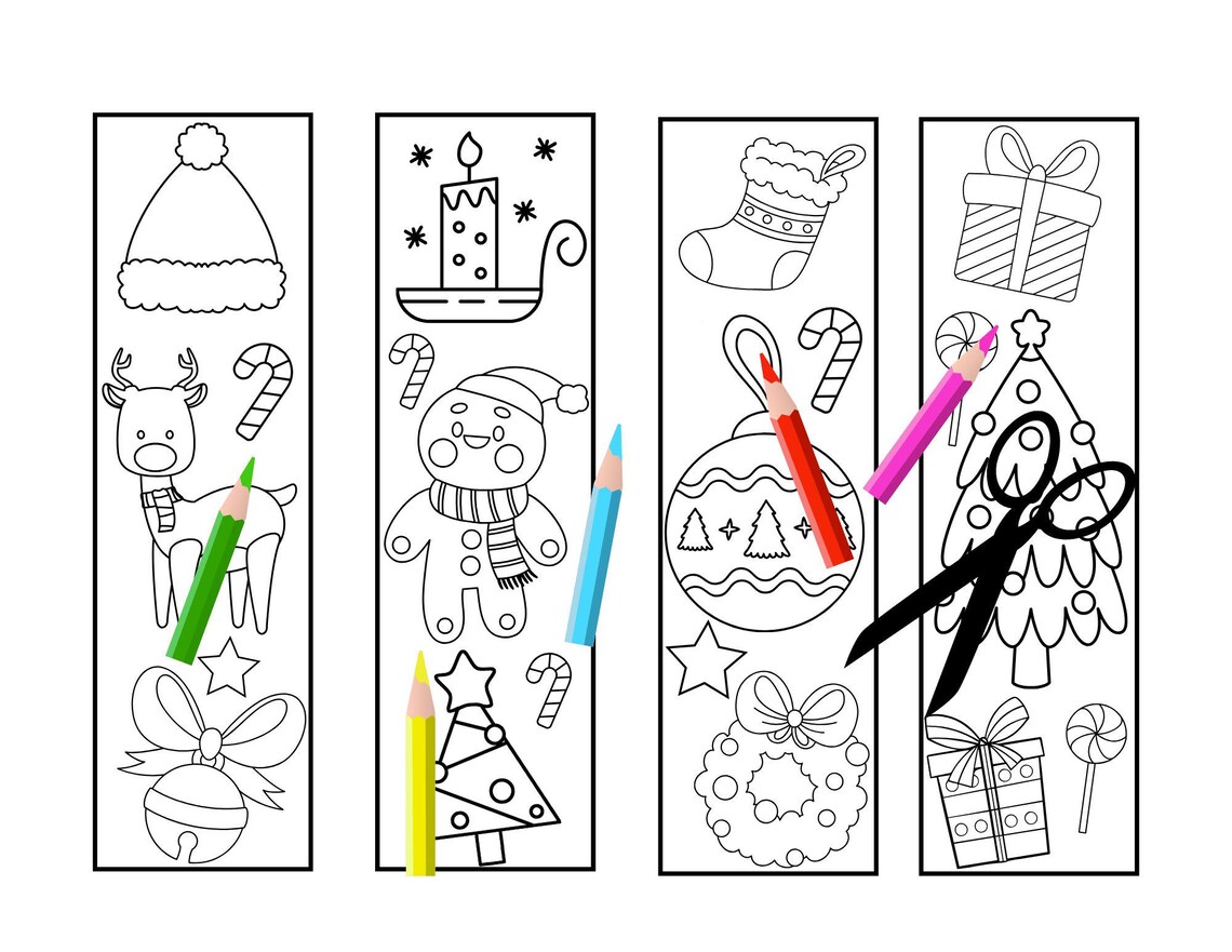 Printable Christmas Coloring Bookmarks, Digital Instant Download, Fun ...