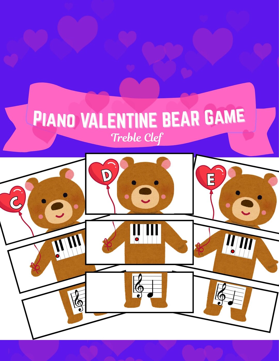 Piano Treble Clef Build a Valentine Bear, Music Theory, Note Matching ...